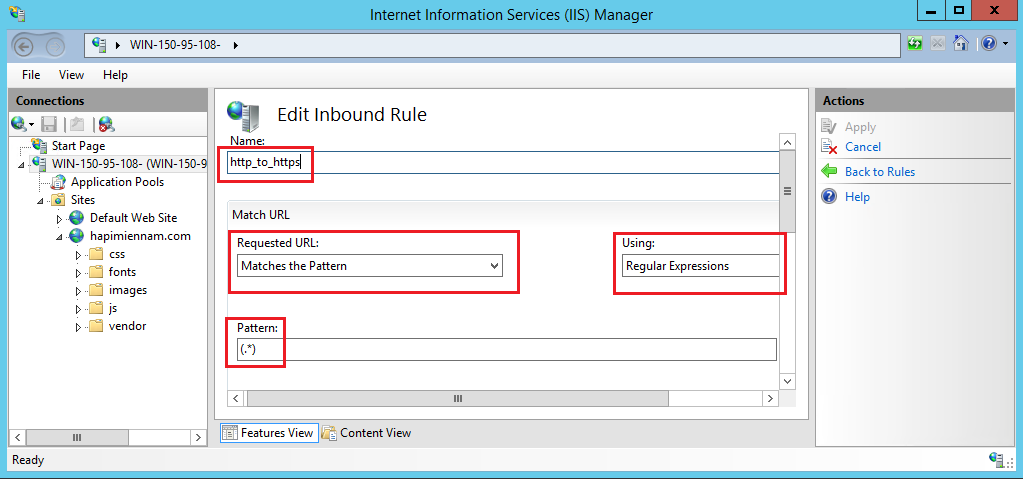 Cách chuyển hướng http sang https trên IIS 8 và IIS 10 trong môi trường Windows Server