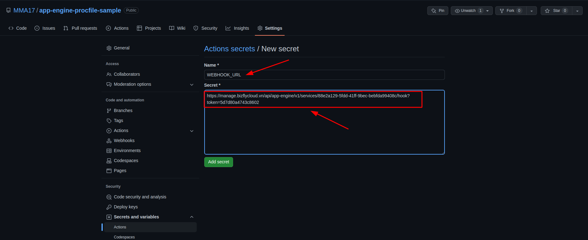 Tích hợp tính năng mới trên Bizfly App Engine tự động triển khai Github Actions