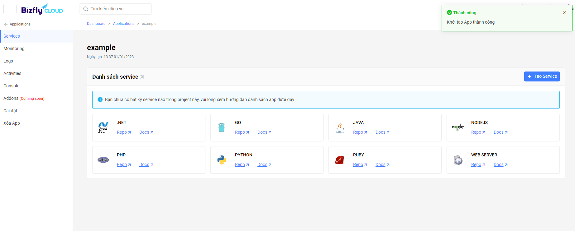 Triển khai trang web miễn phí nhờ Bizfly Cloud App Engine