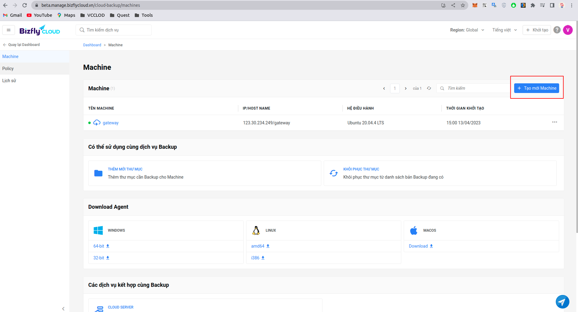 Hướng dẫn sử dụng Cloud Backup của Bizfly Cloud chỉ 5 bước